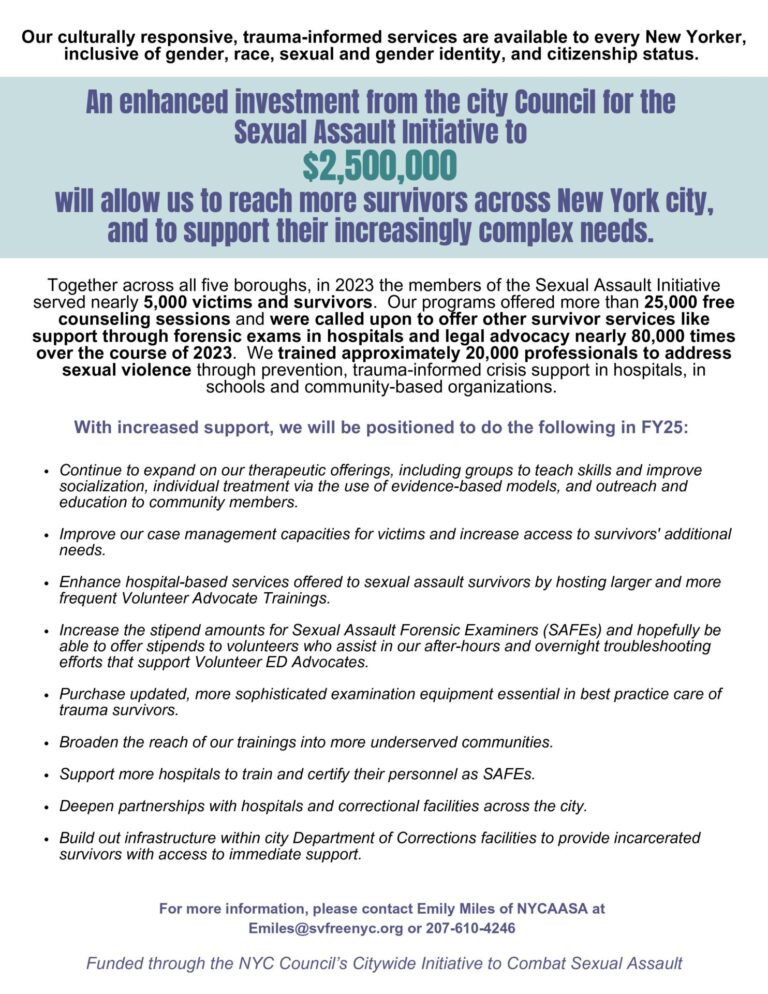 FY25 Sexual Assault Initiative - New York City Alliance